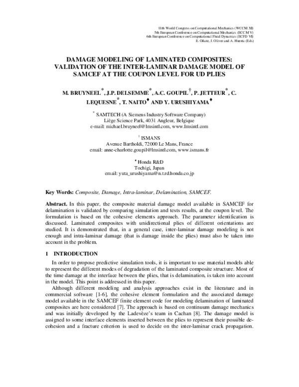 (PDF) Damage modeling of laminated composites: validation of the inter ...