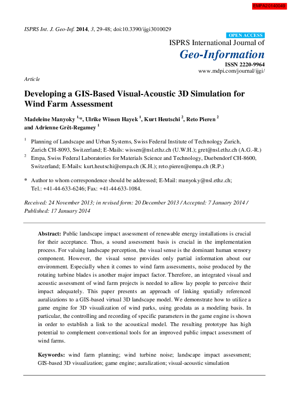 (PDF) Developing a GIS-Based Visual-Acoustic 3D Simulation for Wind Farm Assessment | Reto ...