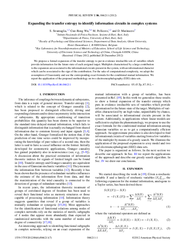 (PDF) Expanding the transfer entropy to identify information circuits ...