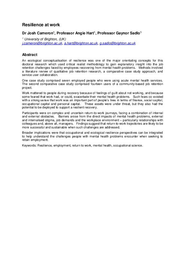 (PDF) Resilience at work