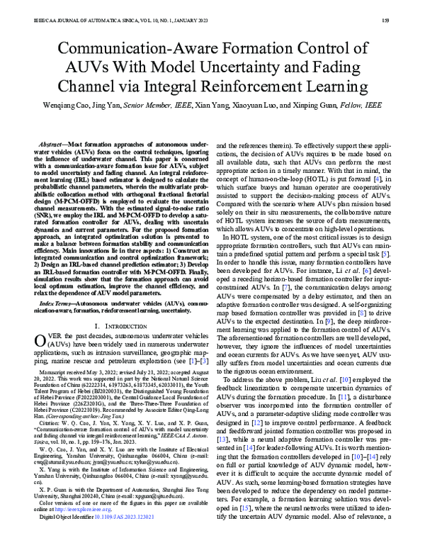 (PDF) Communication-Aware Formation Control of AUVs With Model Uncertainty and Fading Channel ...