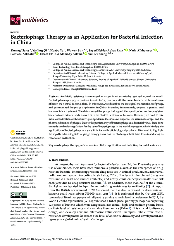 (PDF) Bacteriophage Therapy as an Application for Bacterial Infection in China