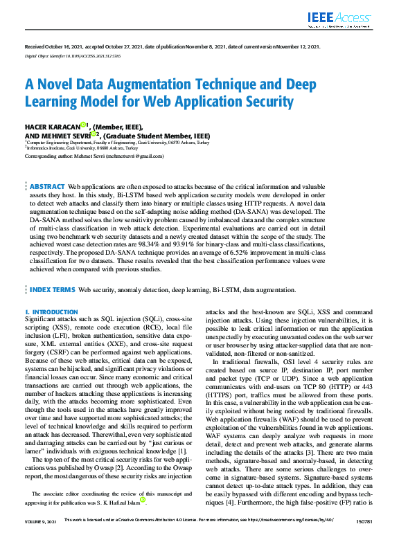 (PDF) A Novel Data Augmentation Technique and Deep Learning Model for Web Application Security