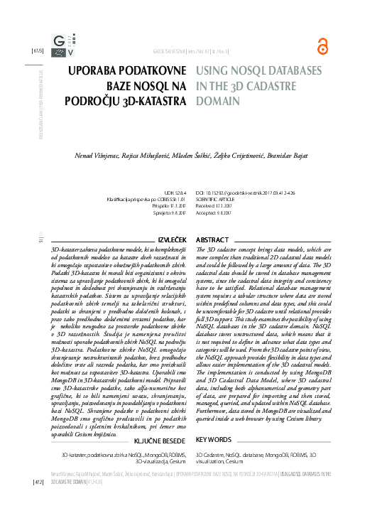 (PDF) Using NoSQL databases in the 3D cadastre domain