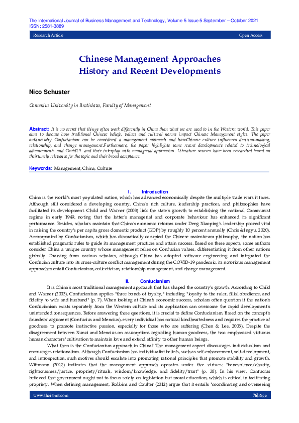 (PDF) Chinese Management Approaches History and Recent Developments