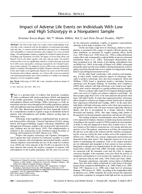 (PDF) Impact of Adverse Life Events on Individuals With Low and High ...