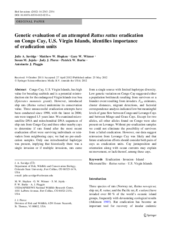 (PDF) Genetic evaluation of an attempted Rattus rattus eradication on ...