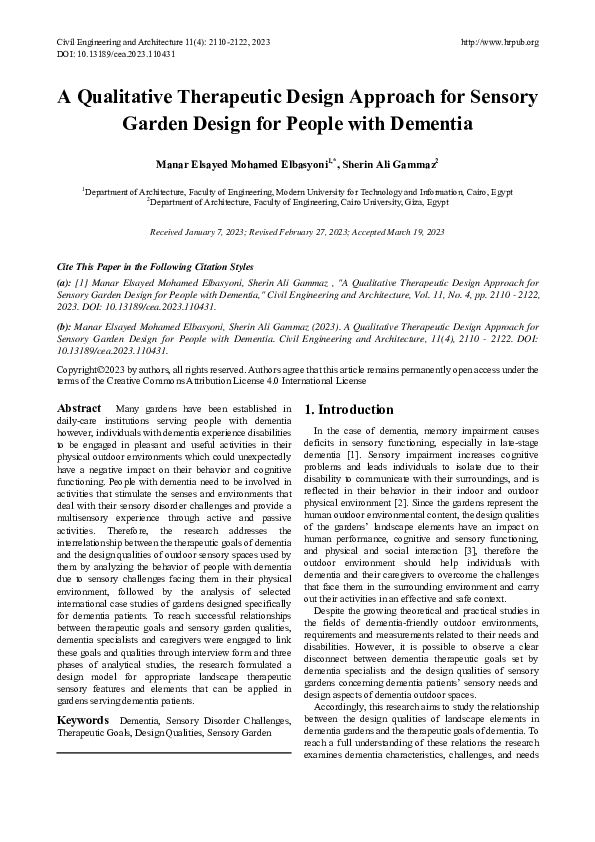 (PDF) A Qualitative Therapeutic Design Approach for Sensory Garden ...
