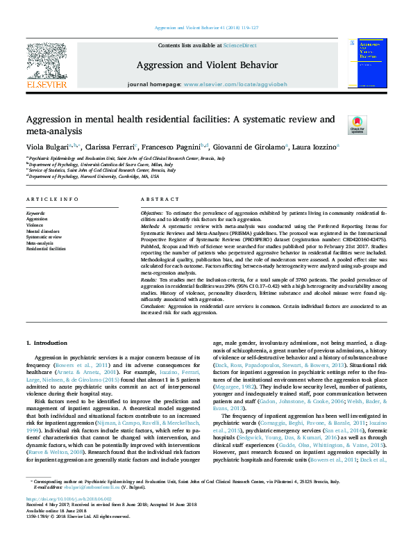 (PDF) Aggression in mental health residential facilities: A systematic review and meta-analysis ...