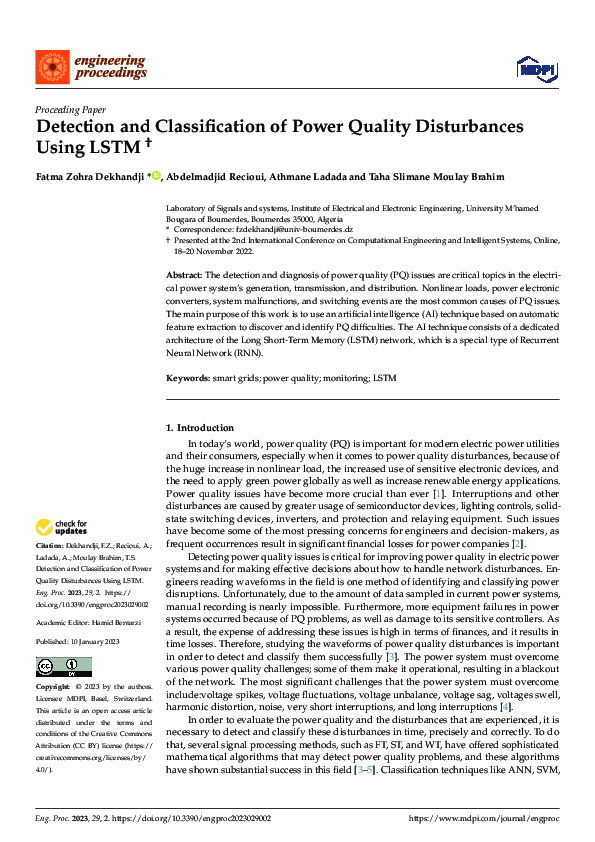 (PDF) Detection and Classification of Power Quality Disturbances Using LSTM