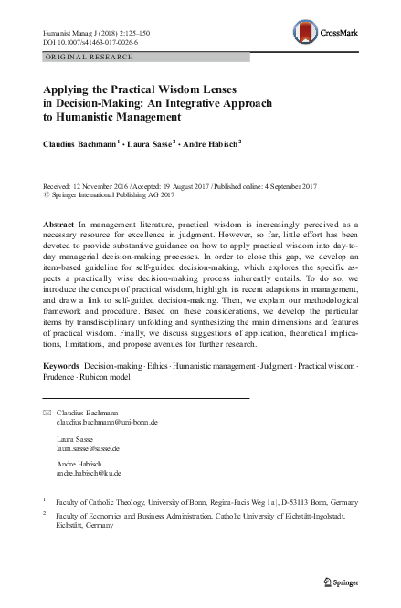 (PDF) Applying the Practical Wisdom Lenses in Decision-Making: An ...