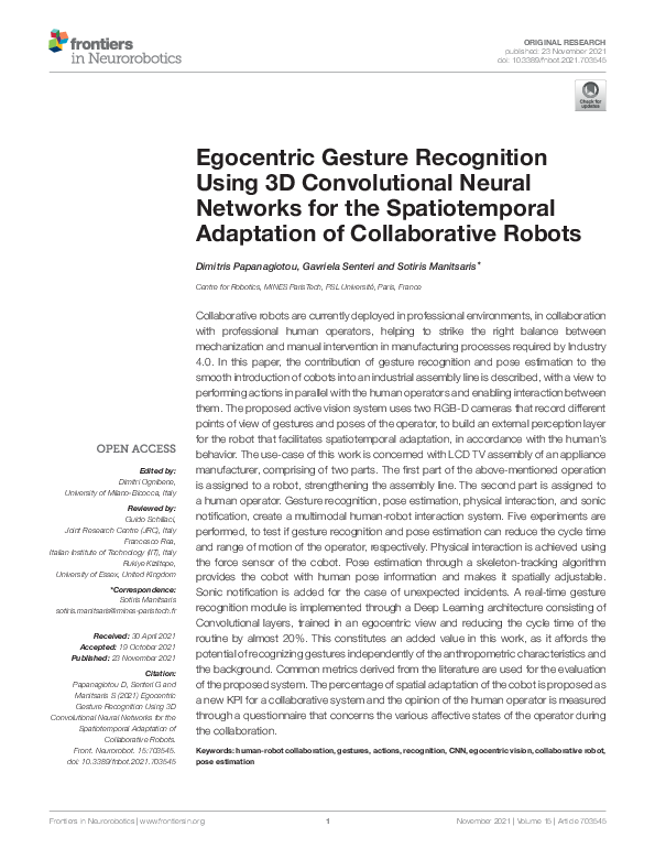 Pdf Egocentric Gesture Recognition Using 3d Convolutional Neural Networks For The