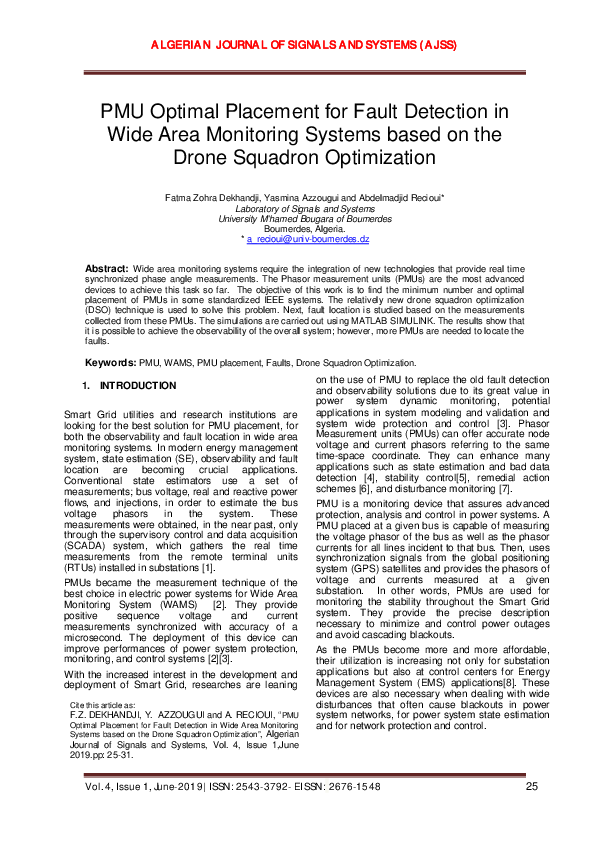 Pdf Pmu Optimal Placement For Fault Detection In Wide Area Monitoring