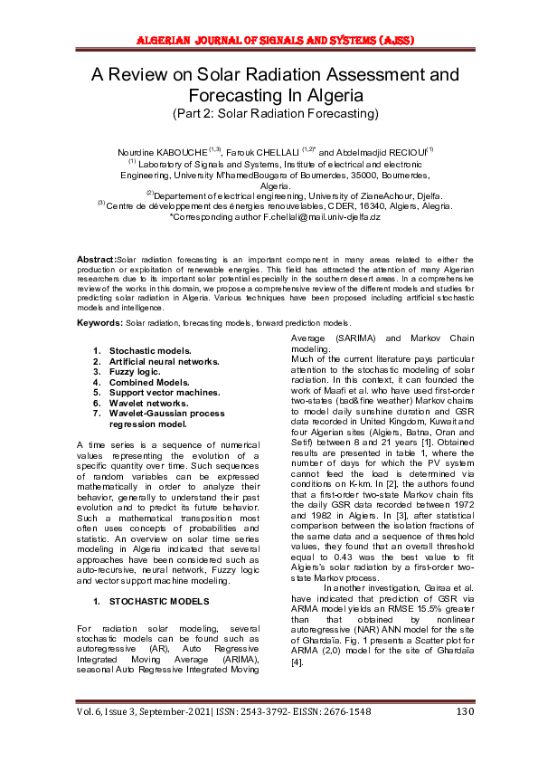 (PDF) A Review on Solar Radiation Assessment and Forecasting in Algeria ...