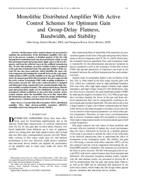 (PDF) Monolithic Distributed Amplifier With Active Control Schemes for ...