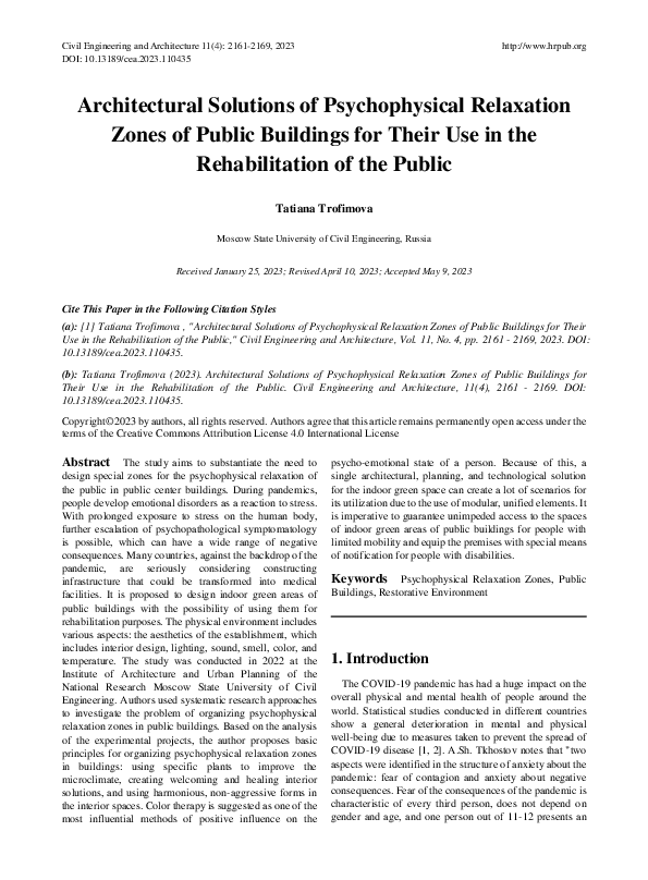(PDF) Architectural Solutions of Psychophysical Relaxation Zones of ...