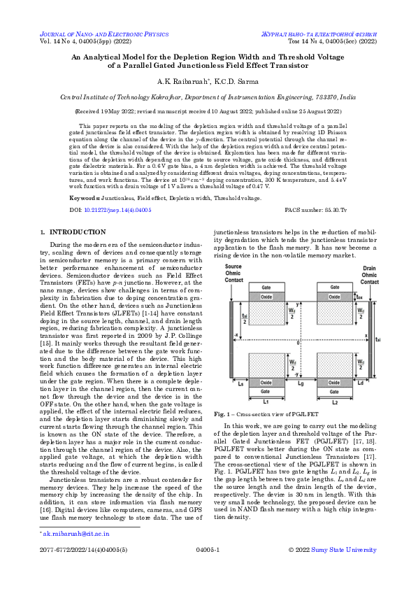 Pdf An Analytical Model For The Depletion Region Width And Threshold Voltage Of A Parallel