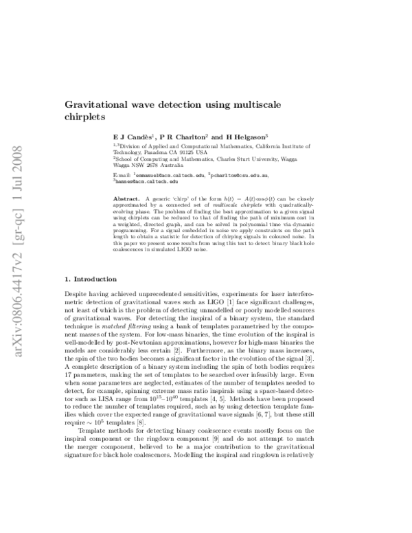 (PDF) Gravitational wave detection using multiscale chirplets