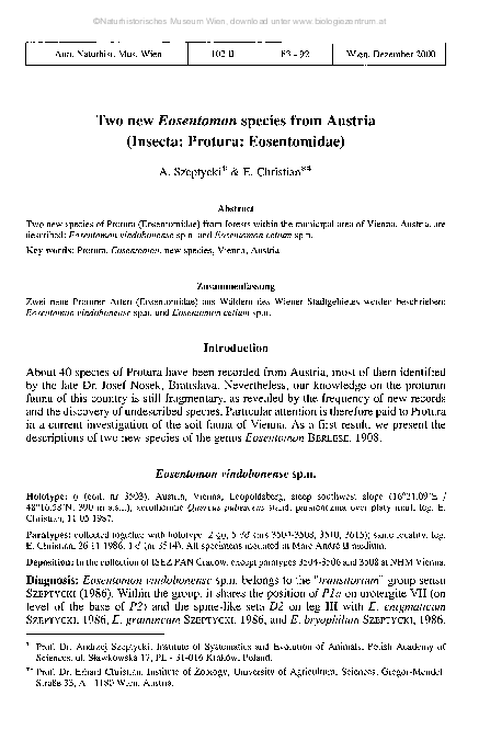(PDF) Two new Eosentomon species from Austria (Insecta: Protura ...