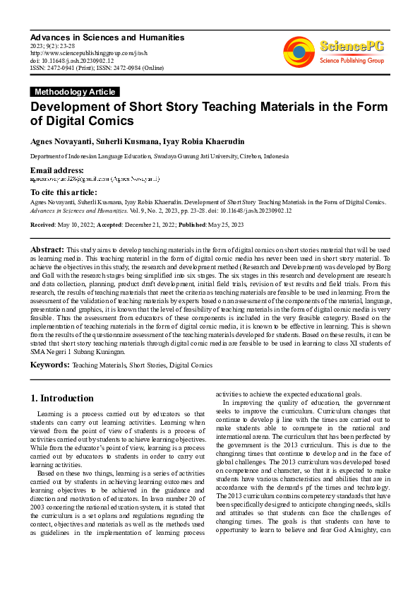(PDF) Development of Short Story Teaching Materials in the Form of ...