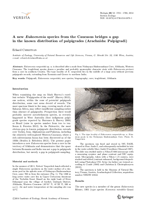 (PDF) A new Eukoenenia species from the Caucasus bridges a gap in the ...
