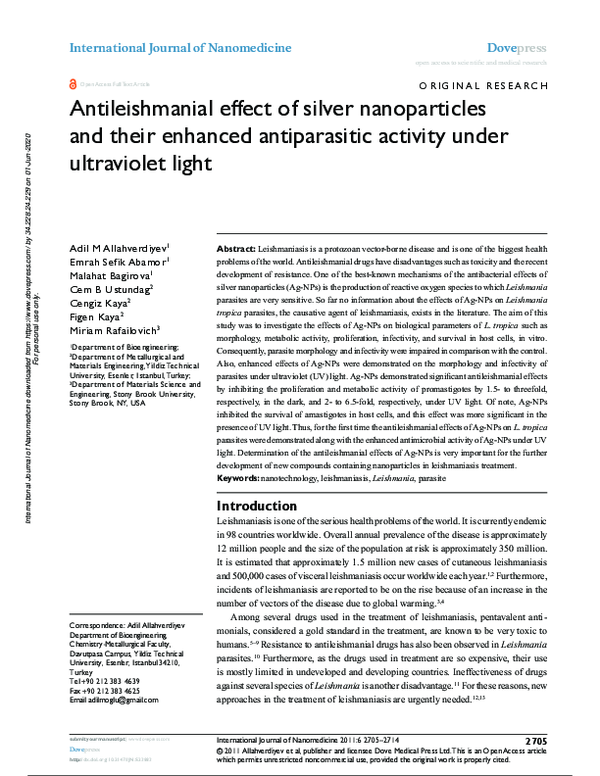 (PDF) Antileishmanial effect of silver nanoparticles and their enhanced antiparasitic activity ...