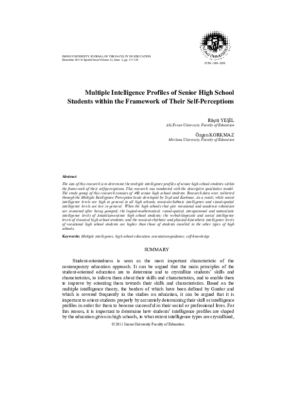 (PDF) Multiple Intelligence Profiles of Senior High School Students ...