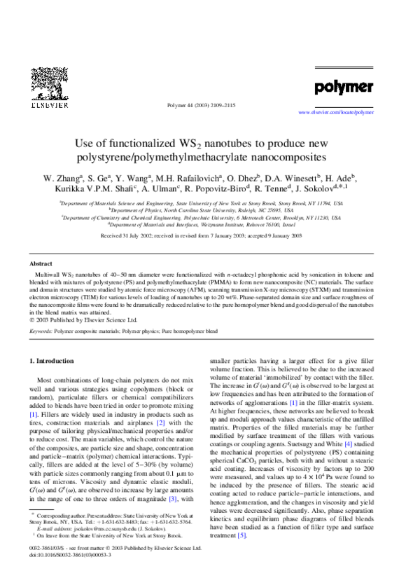 (PDF) Use of functionalized WS2 nanotubes to produce new polystyrene ...
