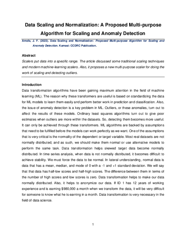 (PDF) Data Scaling and Normalization: A Proposed Multi-purpose Algorithm for Scaling and Anomaly ...