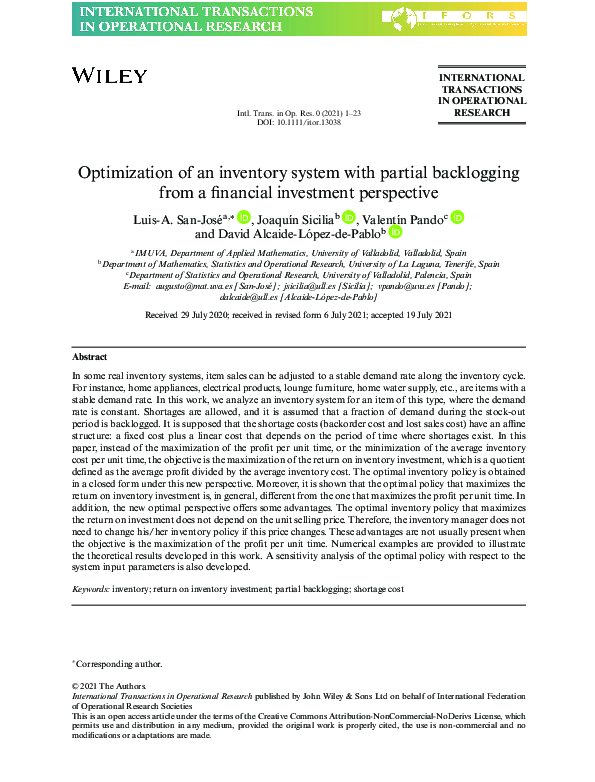 (PDF) Optimization of an inventory system with partial backlogging from a financial investment ...