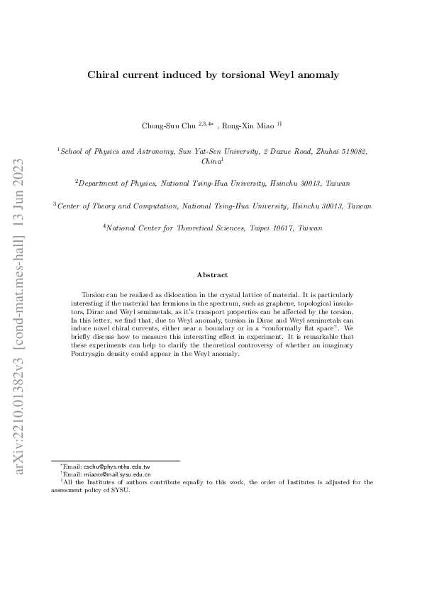 (PDF) Chiral current induced by torsional Weyl anomaly