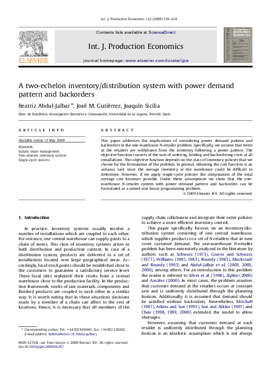 (PDF) A two-echelon inventory/distribution system with power demand ...