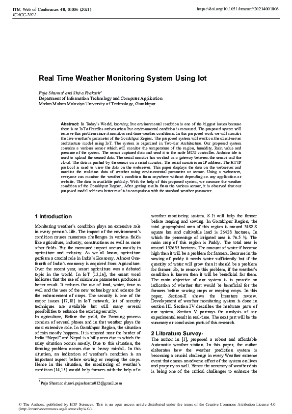 (PDF) Real Time Weather Monitoring System Using Iot