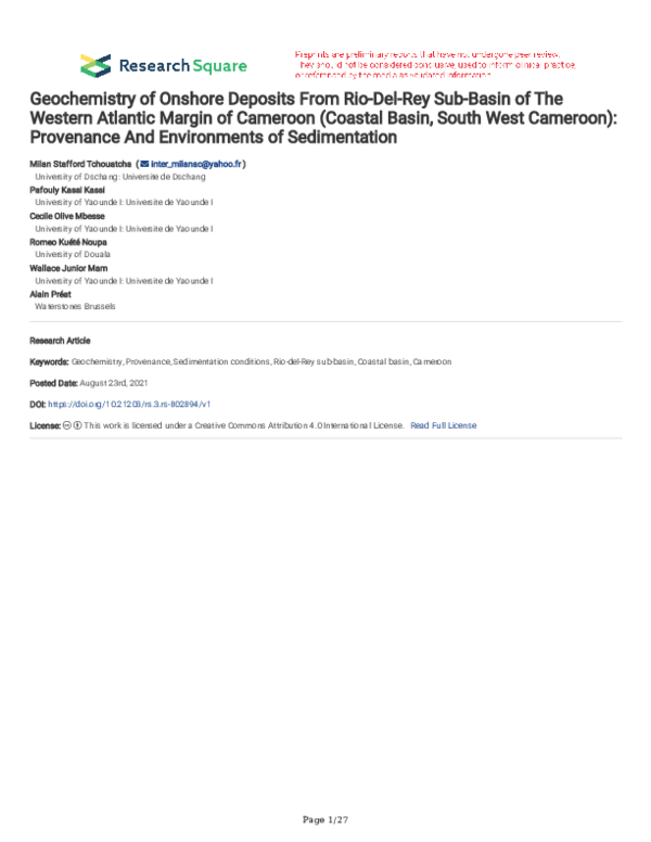 (PDF) Geochemistry of onshore deposits from Rio del Rey sub-basin of ...