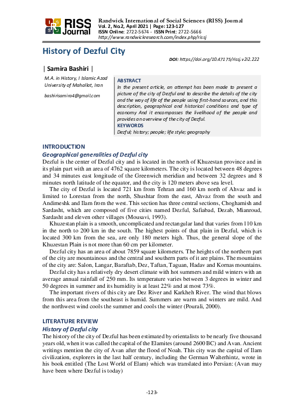 (PDF) History of Dezful City