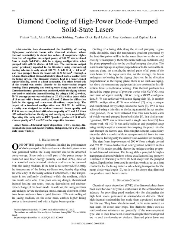 (PDF) Diamond Cooling of High-Power Diode-Pumped Solid-State Lasers | Yaakov Glick - Academia.edu