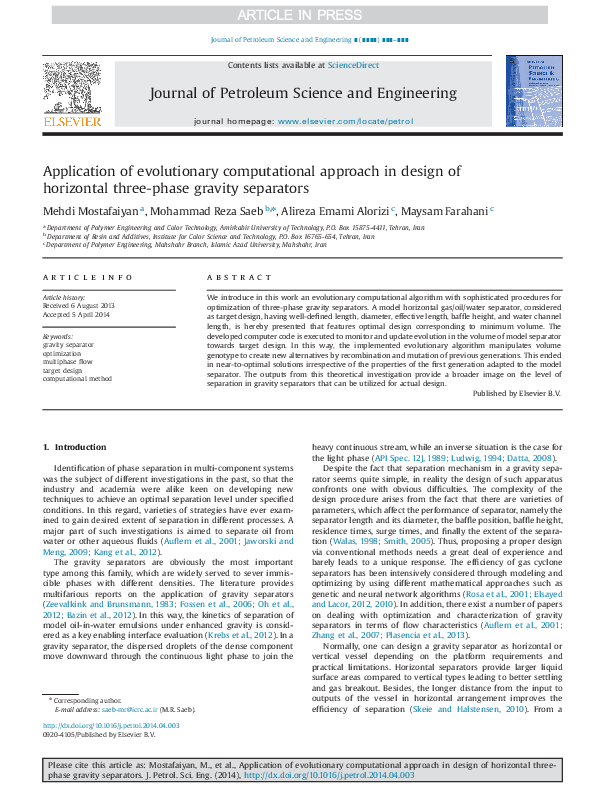 (PDF) Application of evolutionary computational approach in design of horizontal three-phase ...