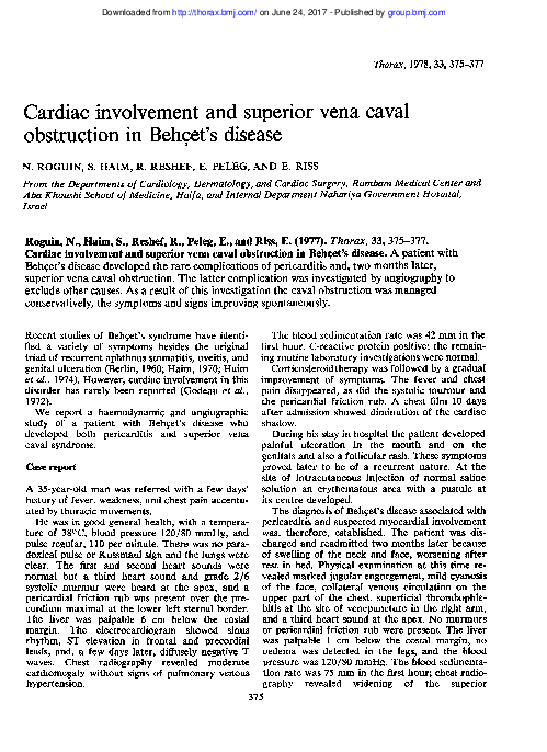 (PDF) Cardiac involvement and superior vena caval obstruction in Behcet ...