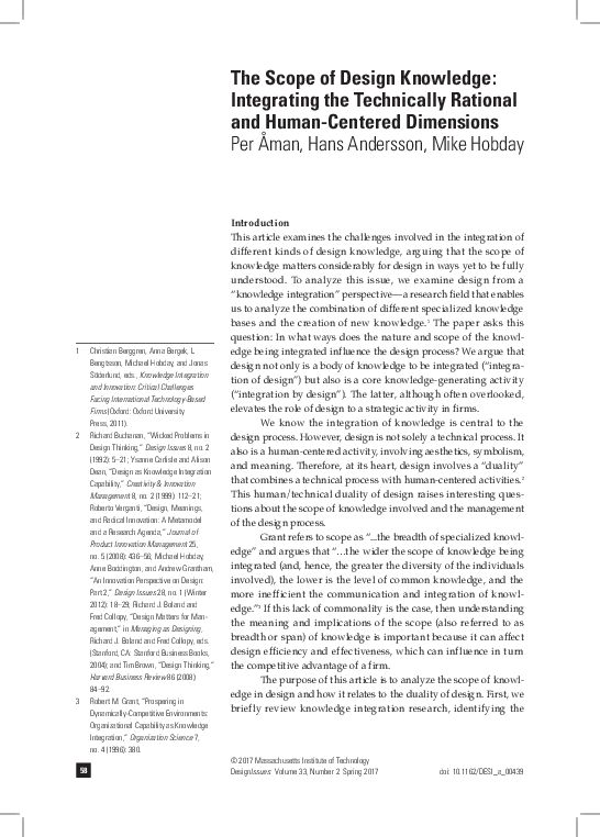 (PDF) The Scope of Design Knowledge: Integrating the Technically Rational and Human-Centered ...