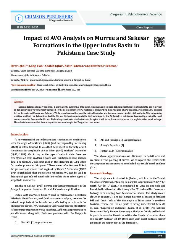 (PDF) Impact of AVO Analysis on Murree and Sakesar Formations in the Upper Indus Basin in ...