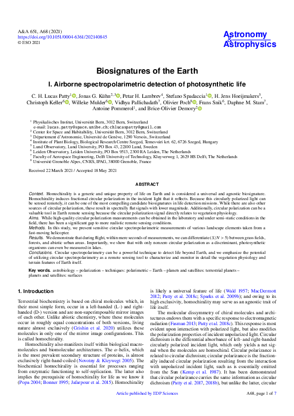 (PDF) Biosignatures of the Earth