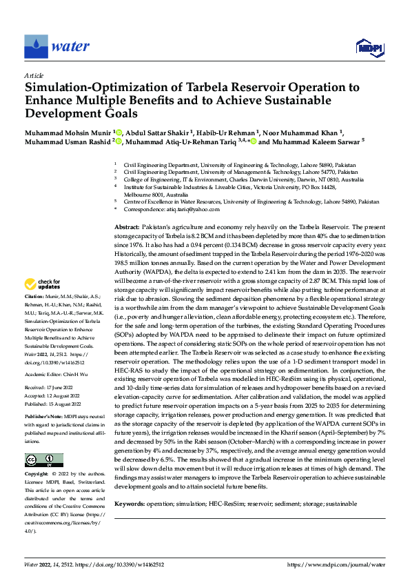 (PDF) Simulation-Optimization of Tarbela Reservoir Operation to Enhance ...