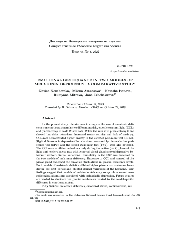 (PDF) Comparative Analysis of Emotional Disturbance in Melatonin ...