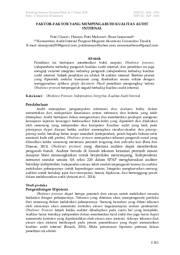 (PDF) Faktor-Faktor Yang Mempengaruhi Kualitas Audit Internal (PDF) Faktor-Faktor Yang Mempengaruhi Kualitas Audit Internal