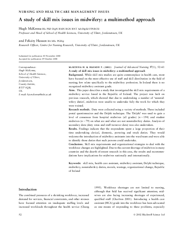 (PDF) A study of skill mix issues in midwifery: a multimethod approach