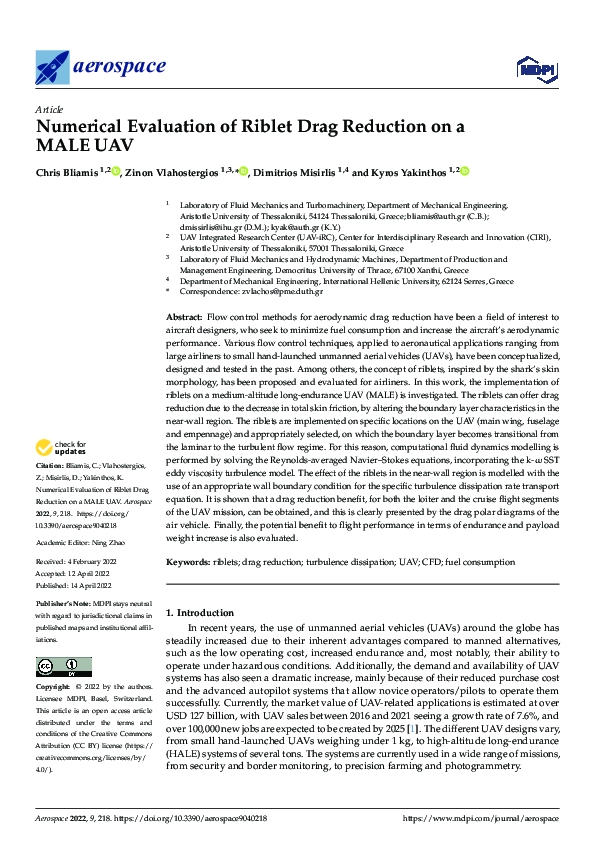 (PDF) Numerical Evaluation of Riblet Drag Reduction on a MALE UAV
