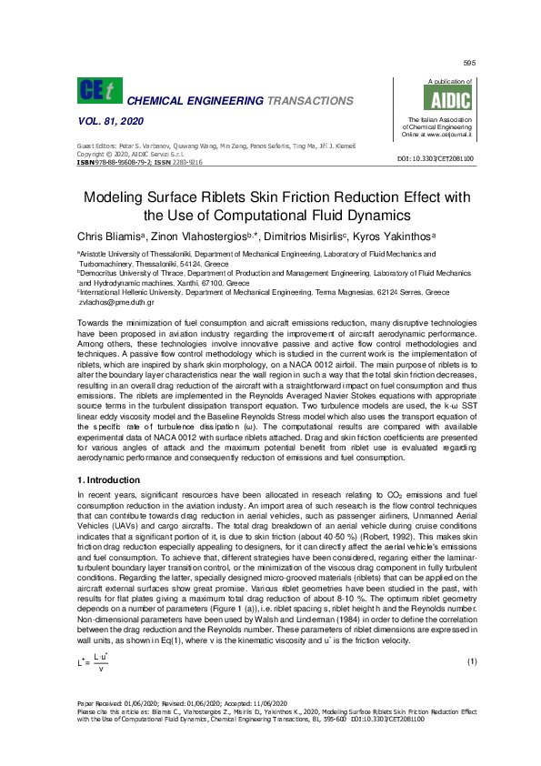 (PDF) Modeling Surface Riblets Skin Friction Reduction Effect with the Use of Computational ...