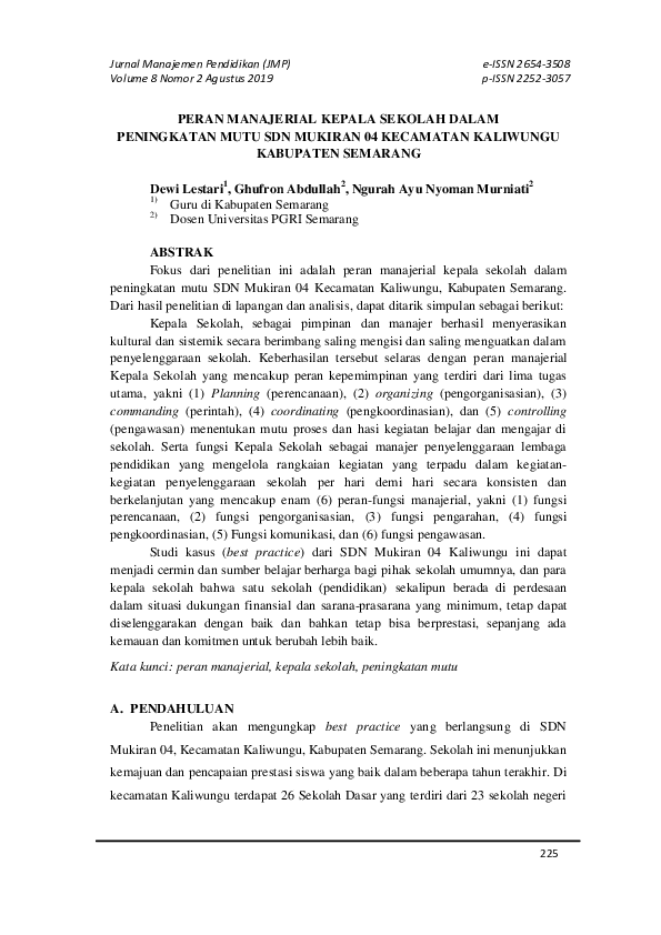 (PDF) Peran Manajerial Kepala Sekolah Dalam Peningkatan Mutu SDN ...