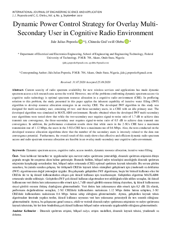 (PDF) Dynamic Power Control Strategy for Overlay Multi-Secondary Users in Cognitive Radio ...