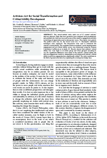 (PDF) Artivism: Art for Social Transformation and Critical Ability ...